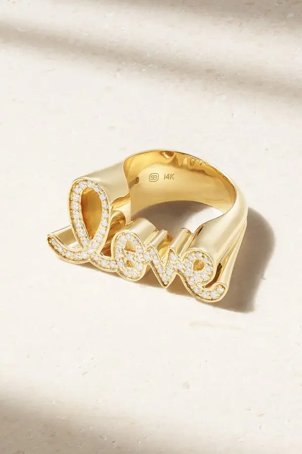 SYDNEY EVAN Love Script Diamond Ring - Gold