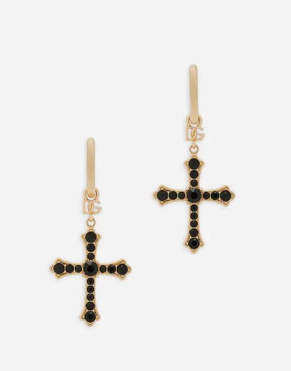 Dolce & Gabbana Creole Earrings With Rhinestone Crosses - Gold