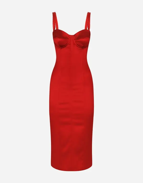 Dolce & Gabbana Satin Calf-length Dress With Corset Bustier