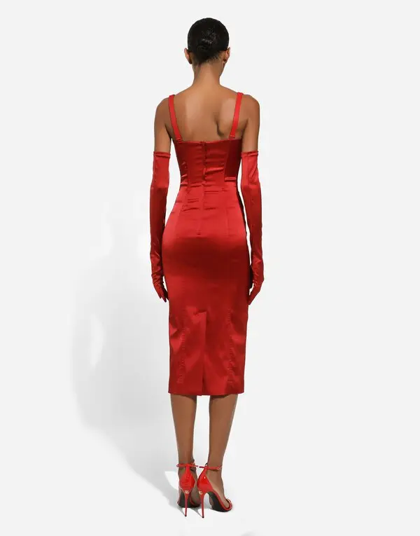Dolce & Gabbana Satin Calf-length Dress With Corset Bustier