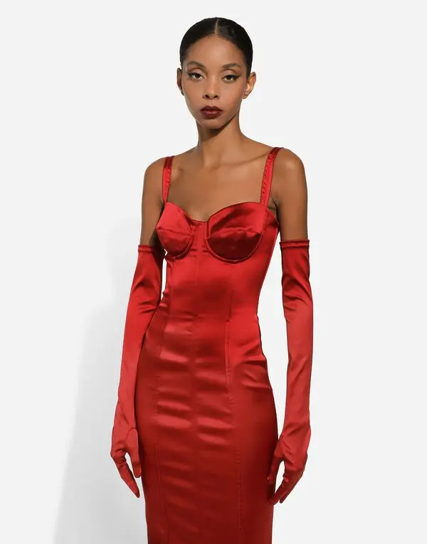 Dolce & Gabbana Satin Calf-length Dress With Corset Bustier