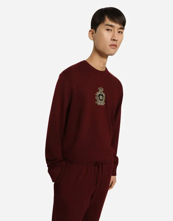 Dolce & Gabbana Cashmere And Wool Knit Sweatshirt With Dg Patch