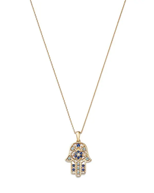 Bloomingdale'S 14k Yellow Gold Hamsa Hand Pendant Necklace - Blue/gold
