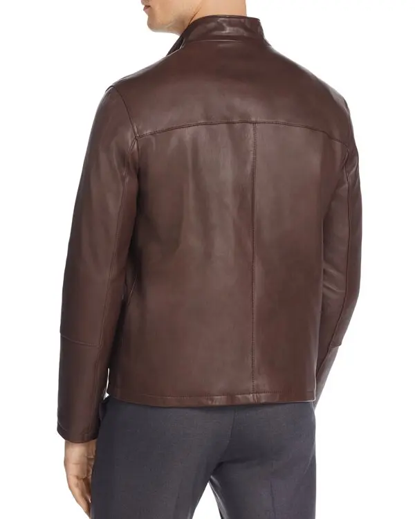 Cole Haan Streamlined Moto Leather Jacket - Java Brown