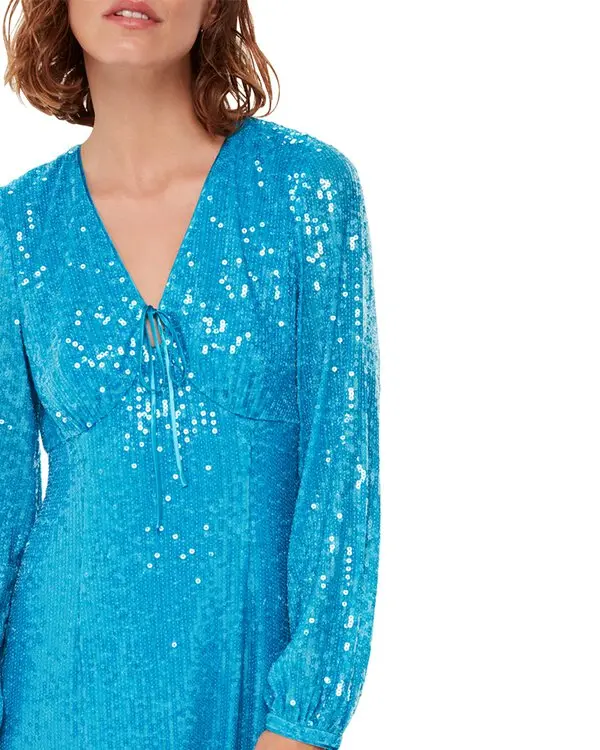 Whistles Sequin Keyhole Midi Dress - Blue