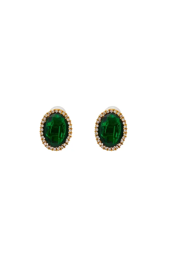 KENNETH JAY LANE Tone Crystal Emerald Clip On Oval Earrings - Gold