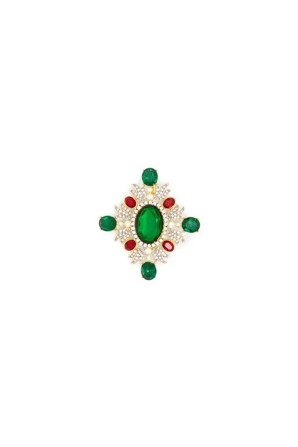 KENNETH JAY LANE Emerald & Ruby Stone Cluster Pin - Green