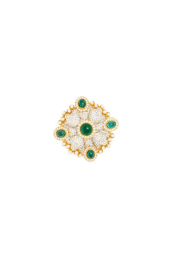 KENNETH JAY LANE Crystal And Emerald Shield Pin - Green