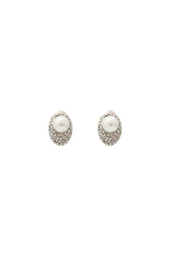 KENNETH JAY LANE Crystal And Pearl Clip Earrings - Silver