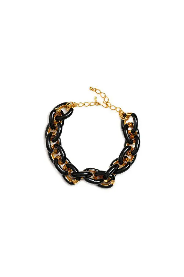 KENNETH JAY LANE Polished & Black Enamel Link Necklace - Gold