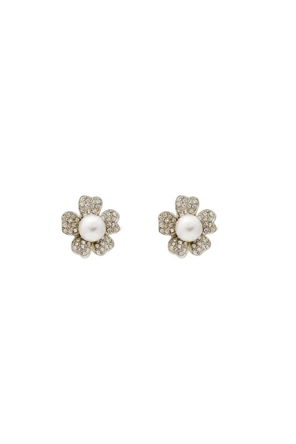 KENNETH JAY LANE Pearl Center Flower Clip-on Earrings - Natural
