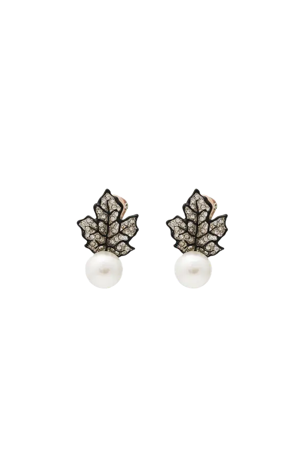 KENNETH JAY LANE Crystal And Pearl Leaf Clip On Earrings - Black
