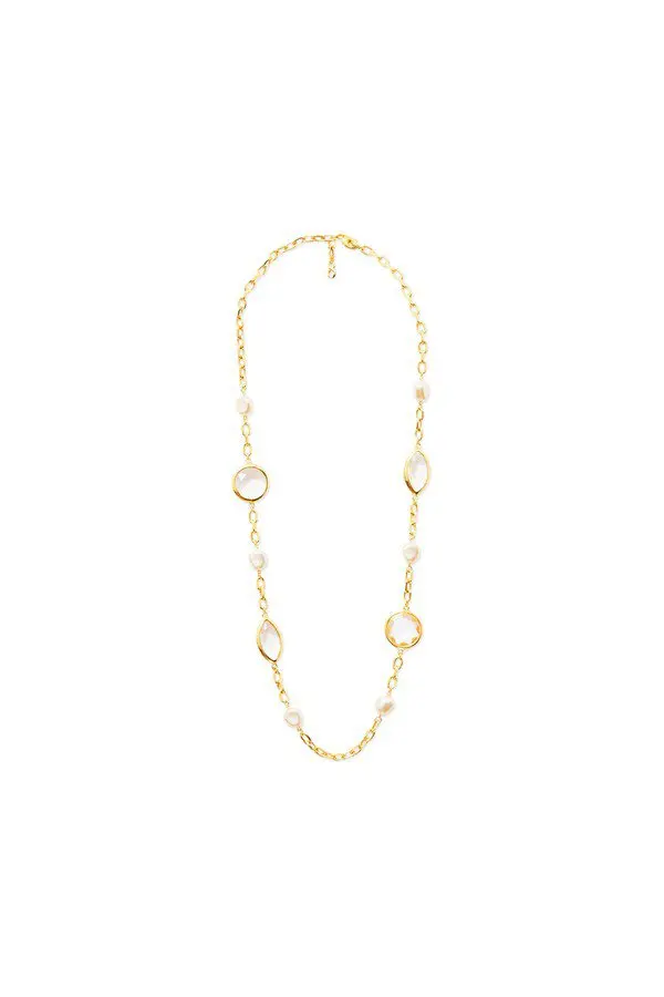 KENNETH JAY LANE Chain Baroque Pearl And Crystal Necklace - Gold
