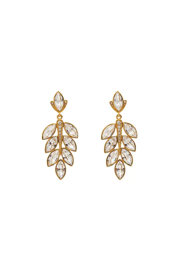 KENNETH JAY LANE Cascading Crystal Leaves Drop Earrings - Gold