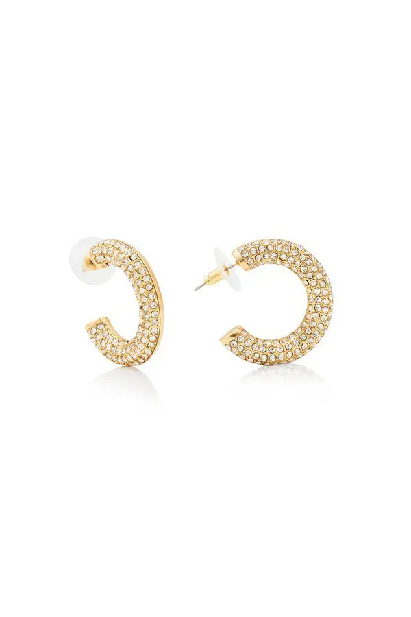KENNETH JAY LANE Polished & Crystal Hoop Earrings - Gold