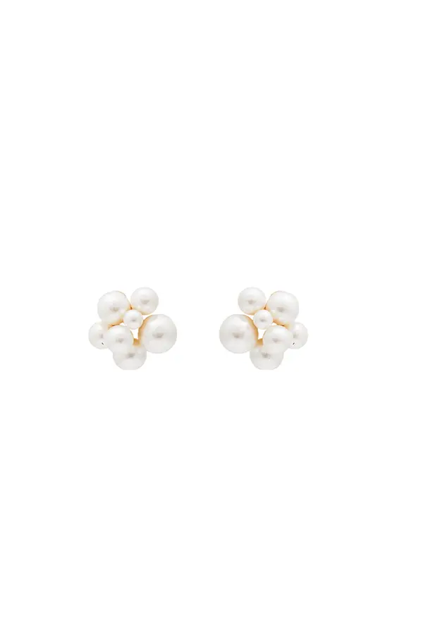 KENNETH JAY LANE Polished & Pearl Cluster Clip Earrings - Gold
