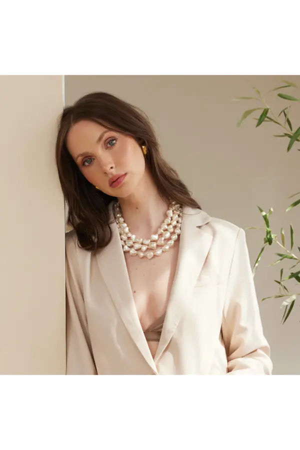 KENNETH JAY LANE Triple Row Baroque Pearl Necklace