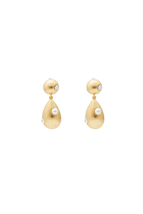 KENNETH JAY LANE Brushed -tone And Pearl Drop Clip On Earrings - Gold