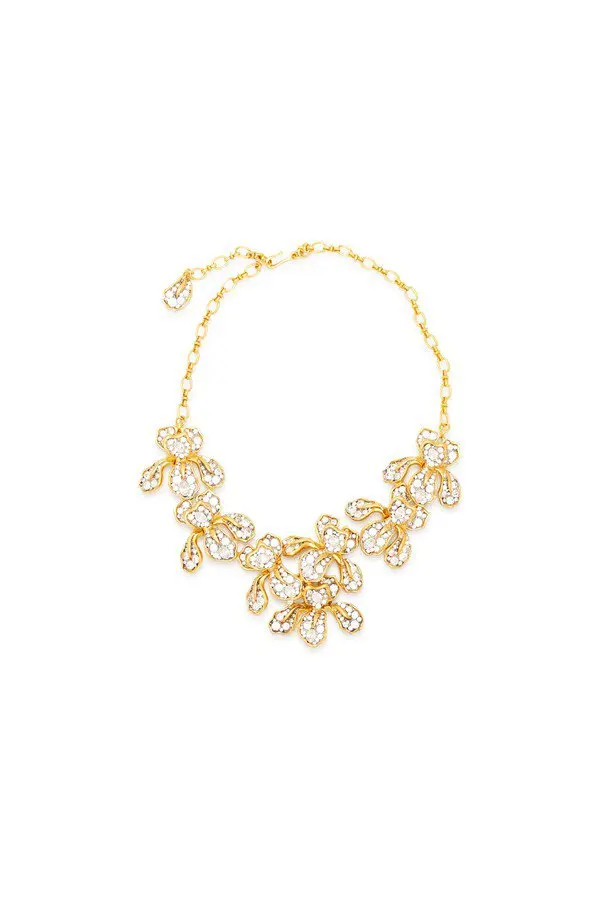 KENNETH JAY LANE Tone Crystal Iris Flower Bib Necklace - Gold