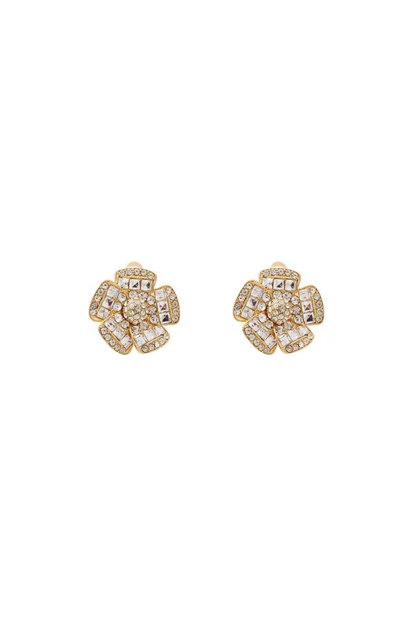 KENNETH JAY LANE Tone Flower Clip On Earrings With Rhinestones - Gold