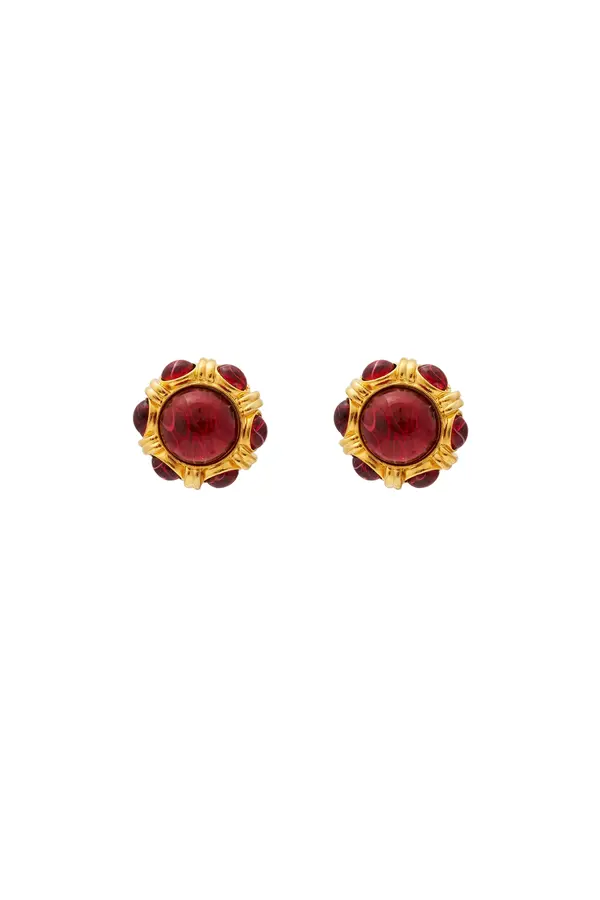 KENNETH JAY LANE Ruby Cabochon Clip On Earrings - Gold