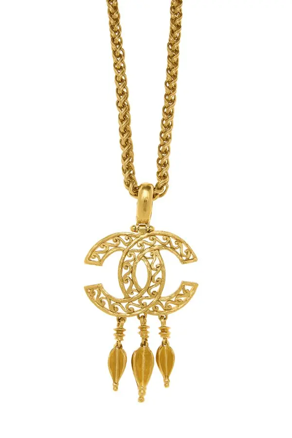Chanel Cc Fretwork Dangle Necklace