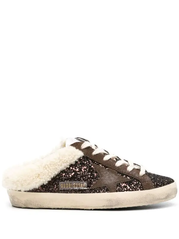 GOLDEN GOOSE Super-star Glitter Mules - Brown