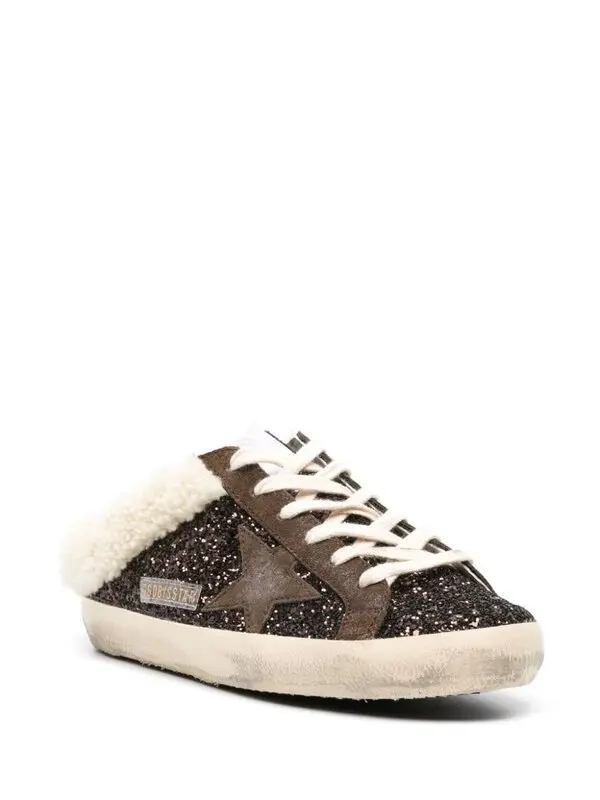 GOLDEN GOOSE Super-star Glitter Mules - Brown