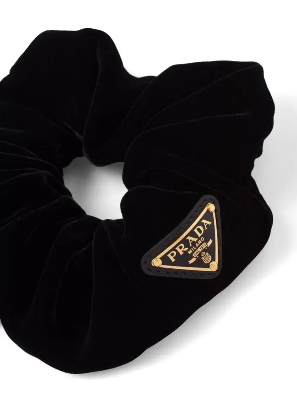 Prada Triangle-logo Velvet Scrunchie - Black