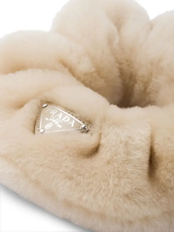 Prada Triangle-logo Shearling Scrunchie