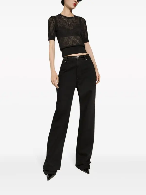 Dolce & Gabbana Logo Patch Wide-leg Jeans - Black