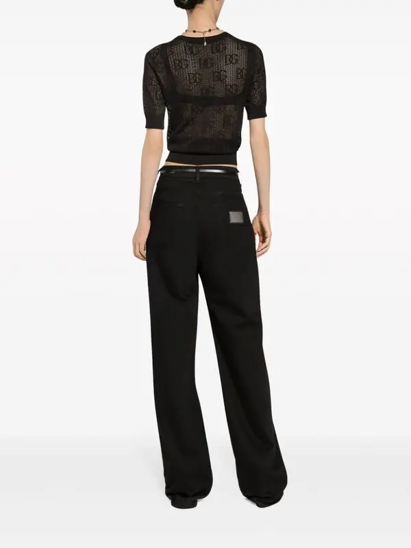 Dolce & Gabbana Logo Patch Wide-leg Jeans - Black