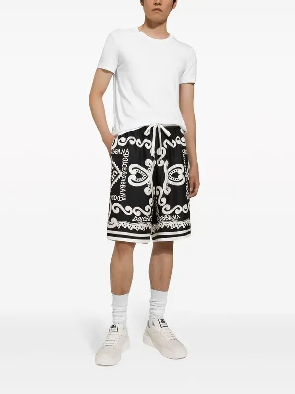 Dolce & Gabbana Logo-print Silk Shorts - Black