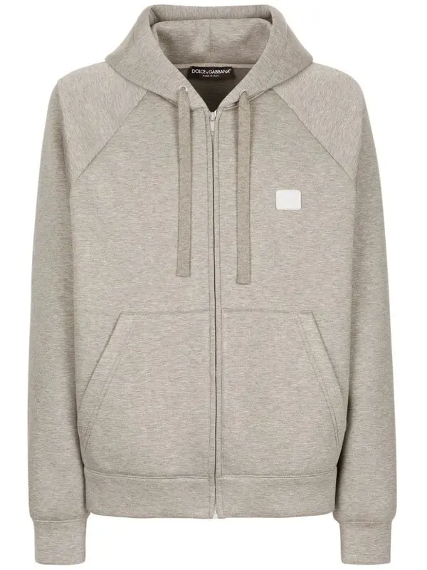 Dolce & Gabbana Logo-appliqué Zip-up Hoodie - Grey