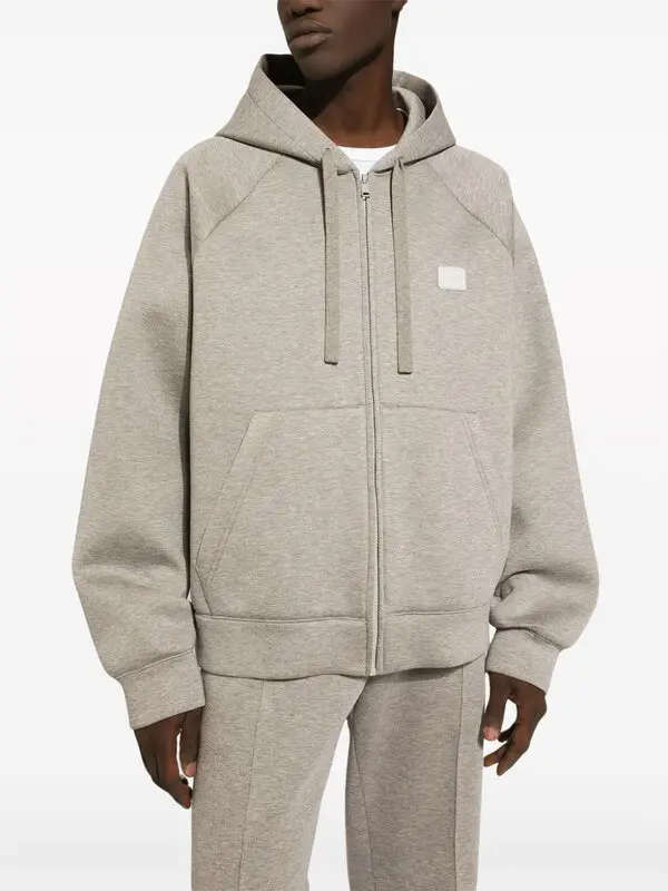 Dolce & Gabbana Logo-appliqué Zip-up Hoodie - Grey