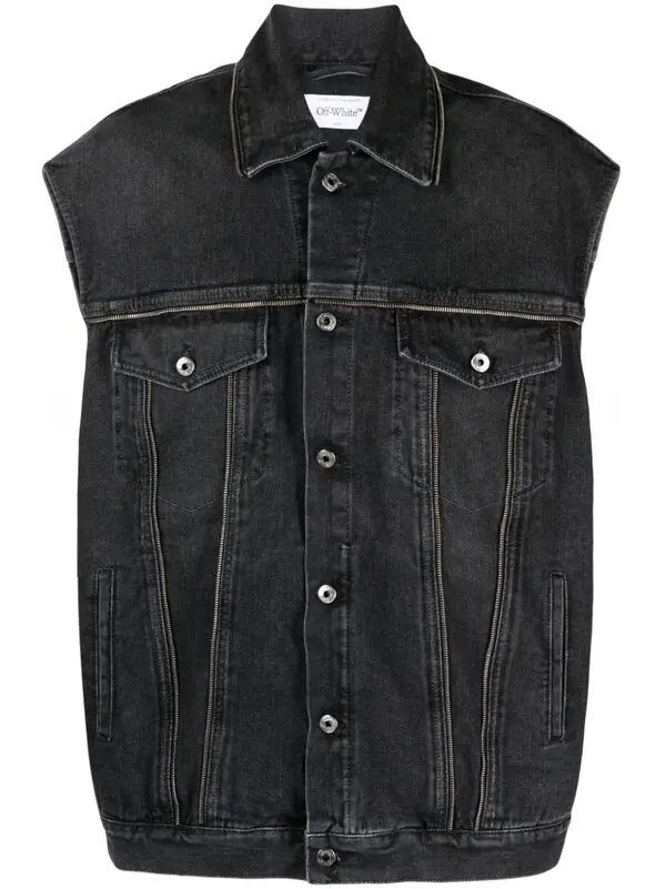 Off-White Zip-embellished Denim Gilet - Grey