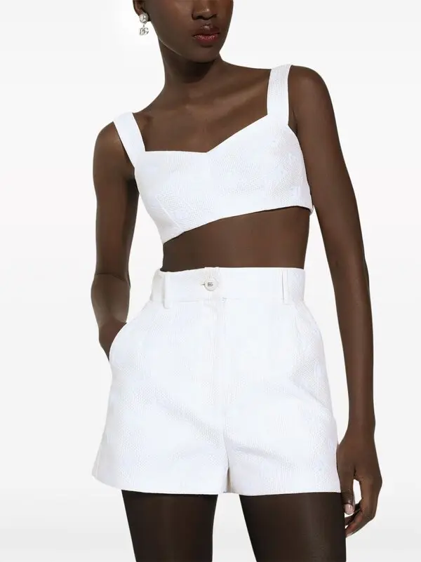 Dolce & Gabbana Logo-jacquard High-waisted Shorts - Neutrals