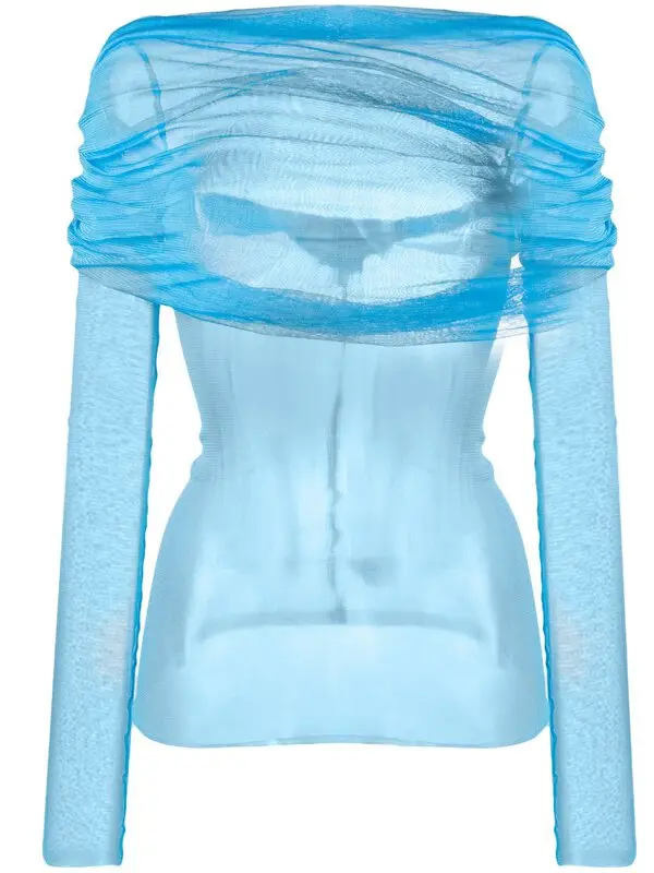 Christopher Esber Veiled Off-shoulder Silk Top - Blue