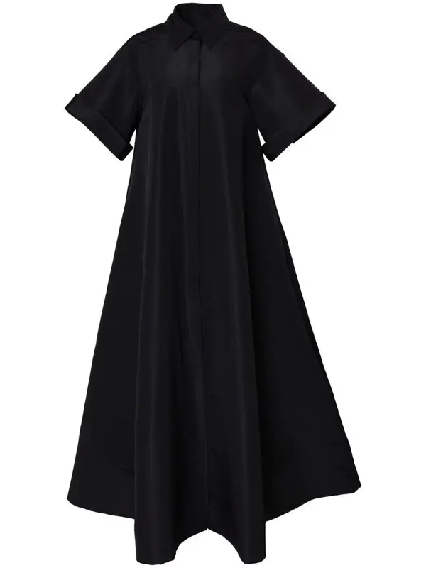 Carolina Herrera Short-sleeve Silk Shirt Gown - Black