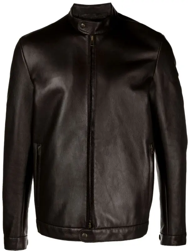 Salvatore Santoro High-Neck Leather Jacket In Brown - 52% Off