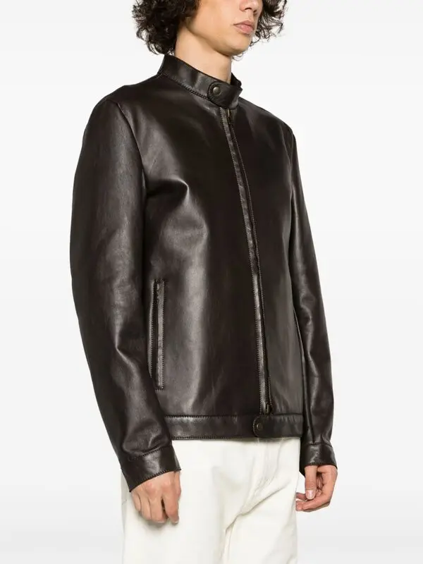 Salvatore Santoro High-Neck Leather Jacket In Brown - 52% Off