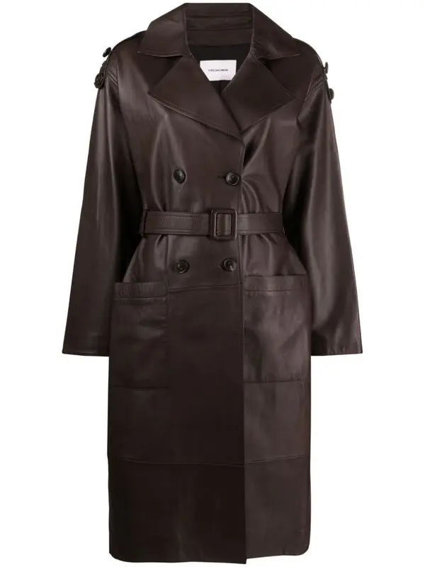 YVES SALOMON Double-breasted Leather Trench Coat