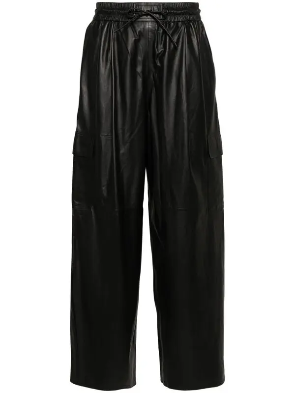 YVES SALOMON Wide-leg Leather Cargo Trousers - Black
