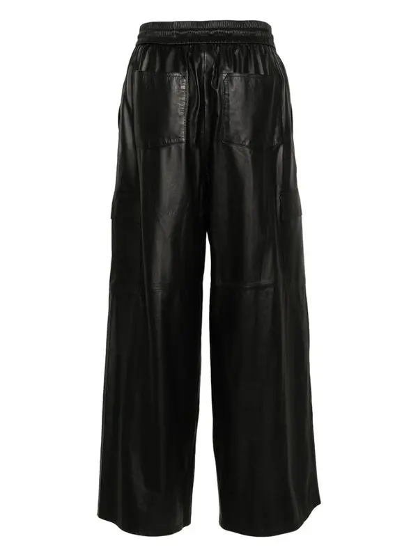 YVES SALOMON Wide-leg Leather Cargo Trousers - Black
