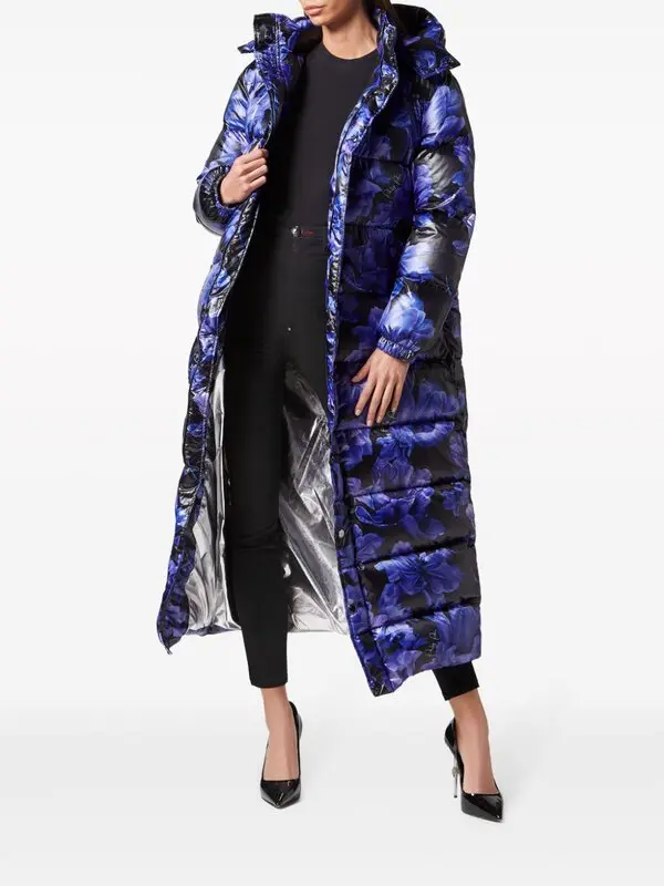 Philipp Plein Floral-print Feather-down Jacket - Blue