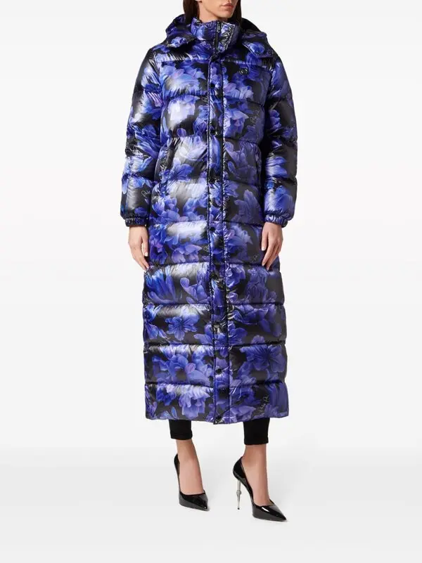 Philipp Plein Floral-print Feather-down Jacket - Blue