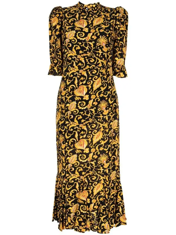 Rhode Felix Baroque-print Midi Dress
