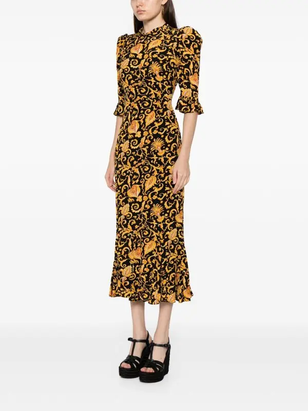 Rhode Felix Baroque-print Midi Dress