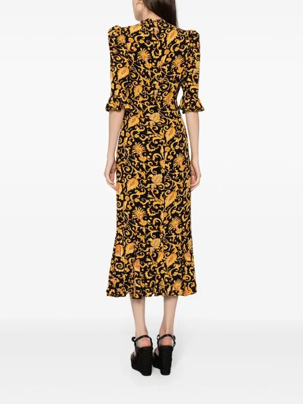 Rhode Felix Baroque-print Midi Dress