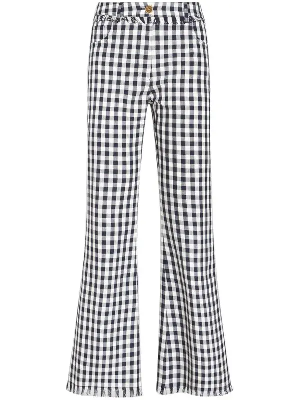 Etro Gingham-check Flared Trousers - Blue
